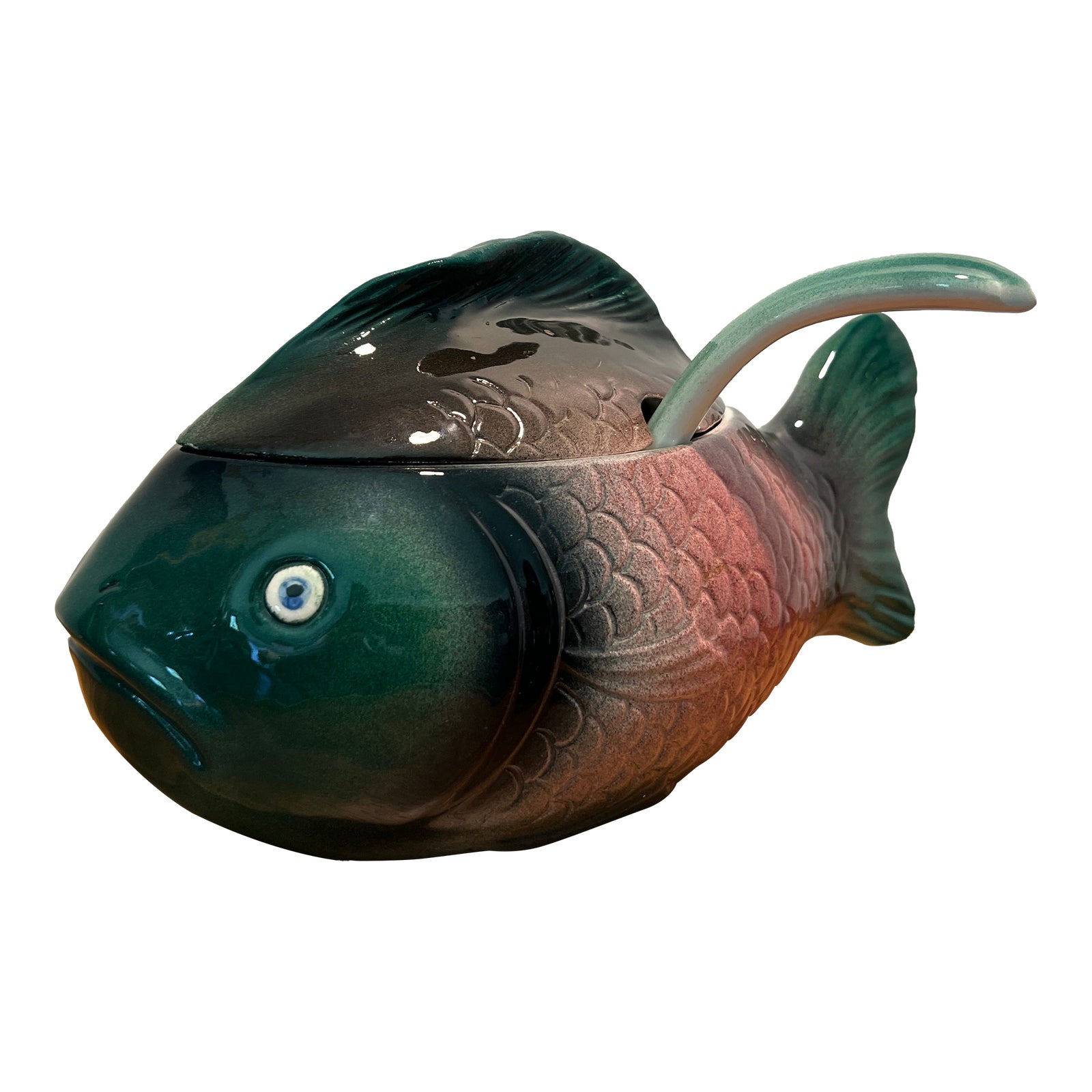 Vintage Italian Ceramic Fish Tureen Serving Dish & Ladle | Chairish