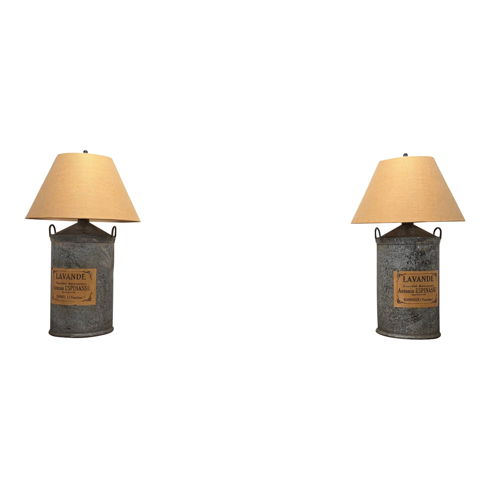 Antique French Galvanized Lavender Canister Lamps With Original Labels ...
