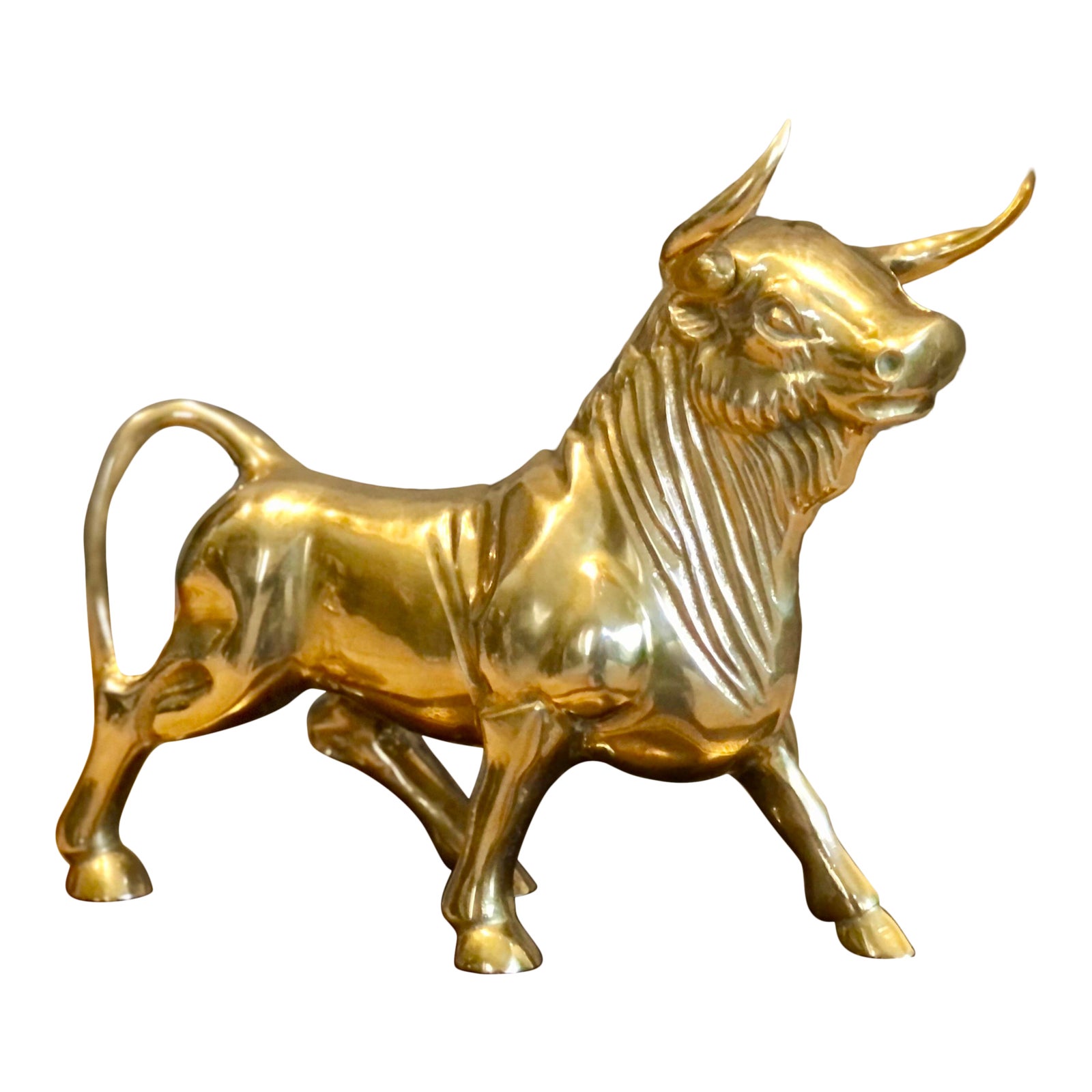 Vintage Solid Brass Bull Figure Large Cattle Desk / Office Statue ...