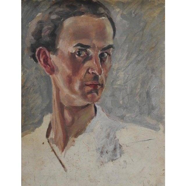 1929 Young Boy in Red Chair and Man 2 Sided Impressionist Portrait ...
