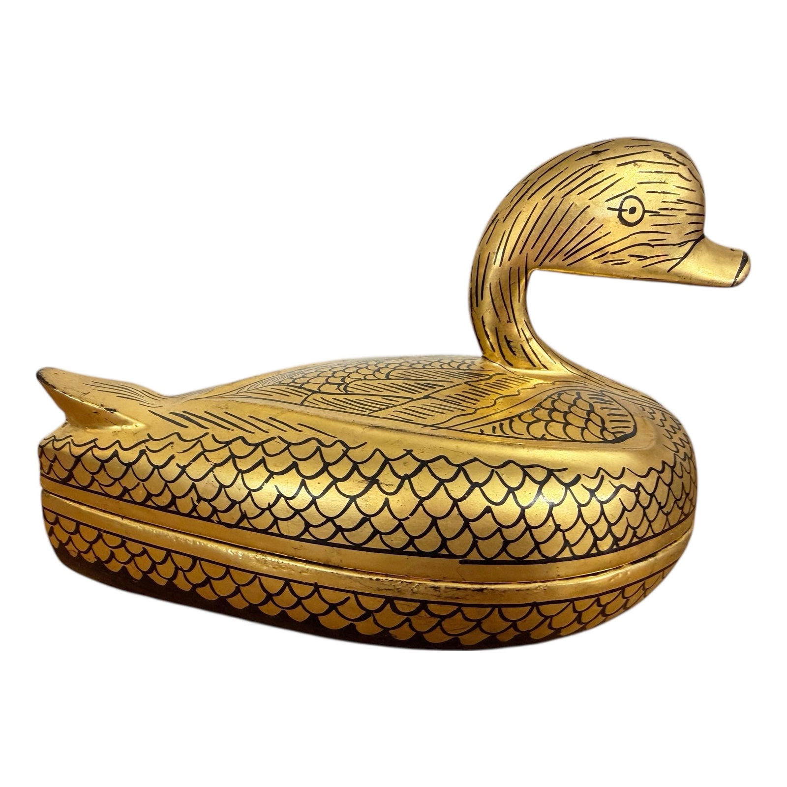Vintage Burmese Gold Painted Wood Lacquered Duck Trinket Box | Chairish
