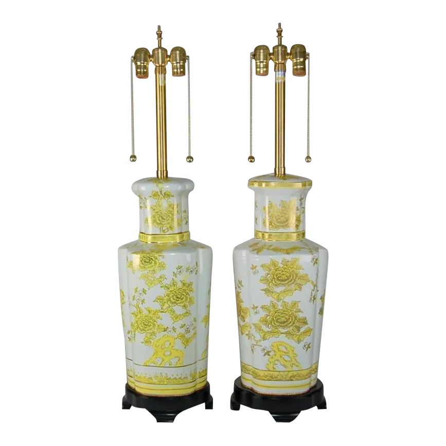 Marbro Porcelain Table Lamps White Yellow | Chairish