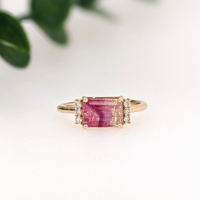 Bi-color Tourmaline Ring with Natural Diamonds in 14K Yellow Gold ...