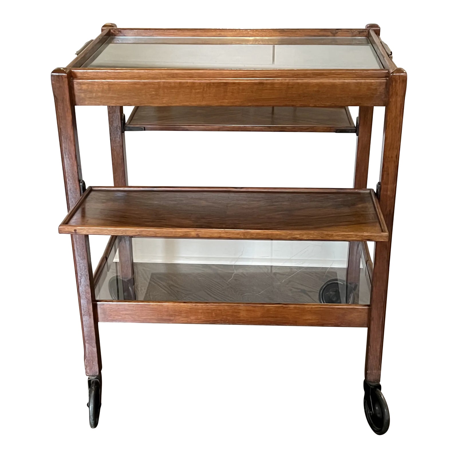1910s English Bar Cart Walnut Wood Butler Serving Tea Trolley Folding ...
