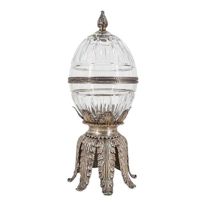 Maitland-Smith Crystal Glass and Silver Plated Pineapple or Egg Form ...