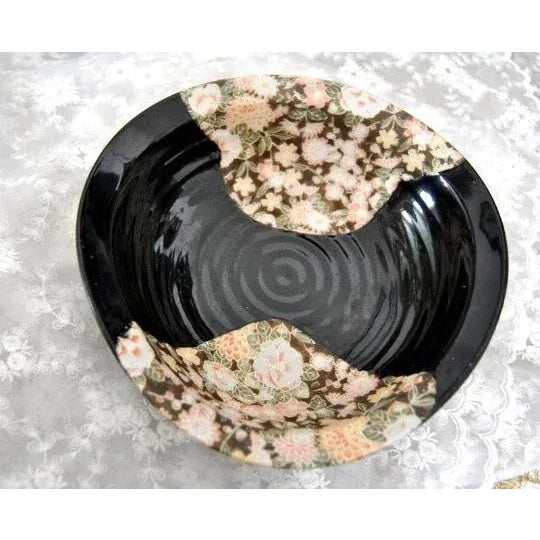 1950s Ovoid Japanese Lustreware Black Pottery Bowl With Kimono Pattern ...