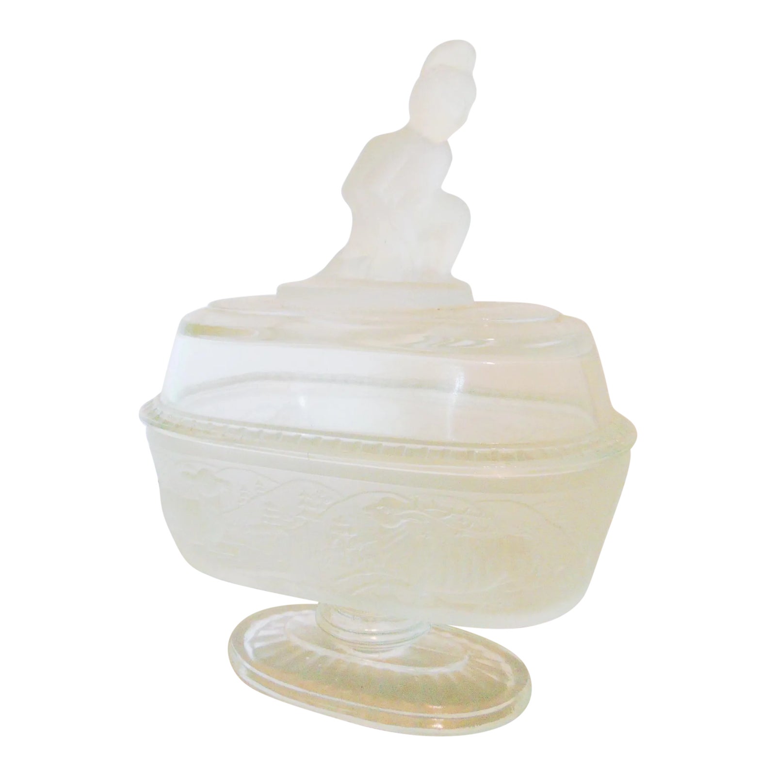 Victorian Style Westward Ho Pressed Glass Cover Candy Dish | Chairish