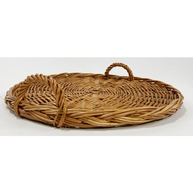 Vintage Woven Rattan Round Tray With Handles | Chairish