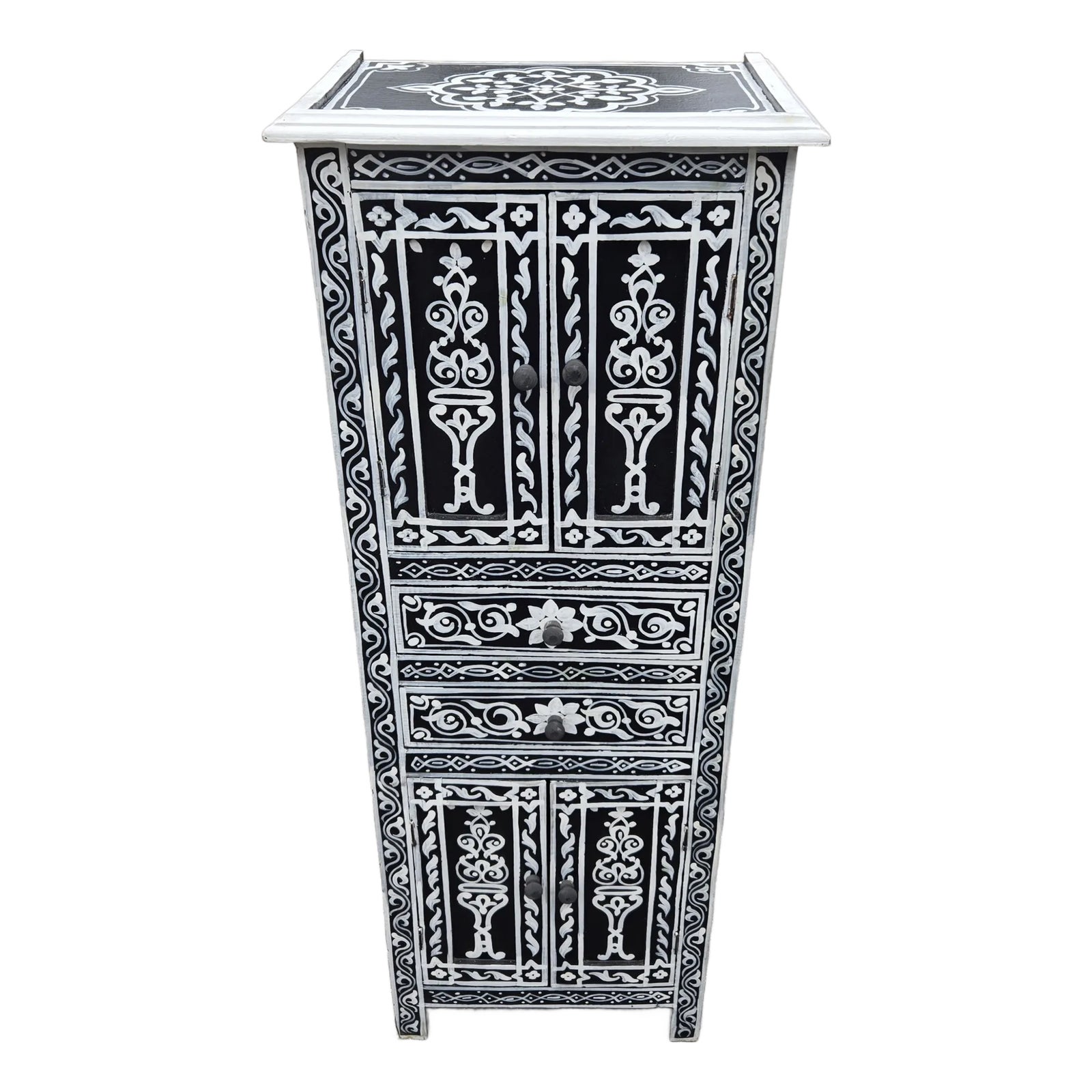 Moroccan Hand Painted Storage Cabinet - Solid Wood / Black and White ...