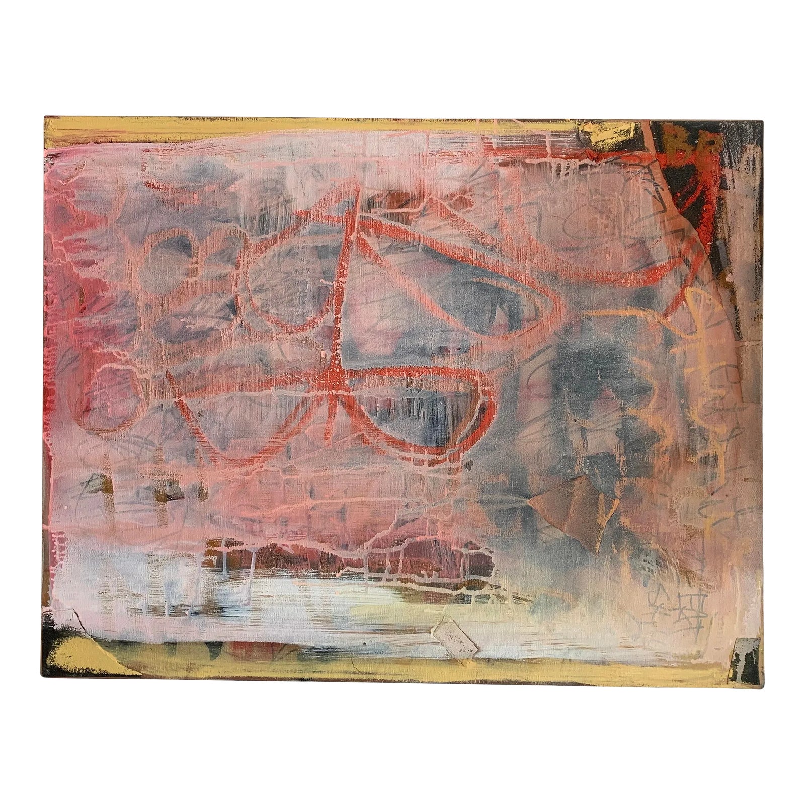 1980s Abstract Mixed-Media Graffiti Painting on Canvas | Chairish