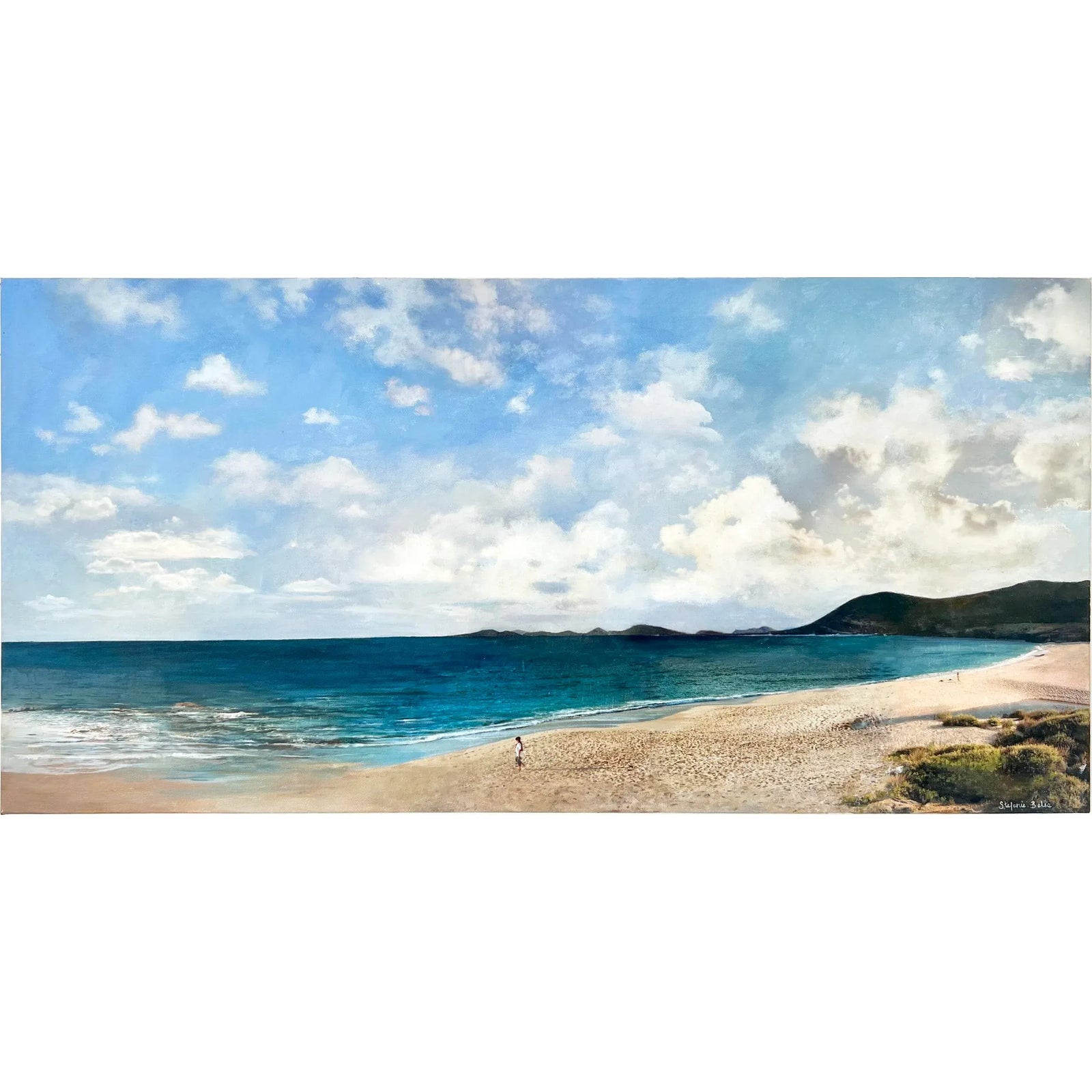 Impressionist Acrylic and Ink on Canvas Painting, "You, Me, and the Sea ...