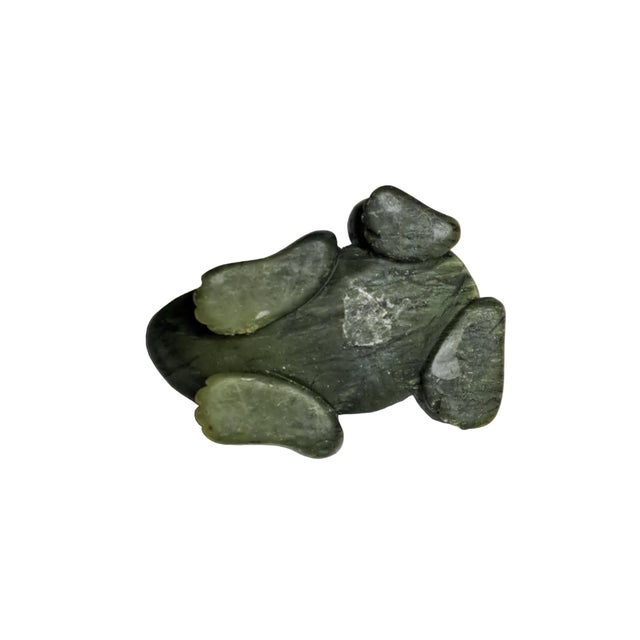 Mid-Century Modern Chinese Carved Jade Frog Dark Green Veins Primitive ...