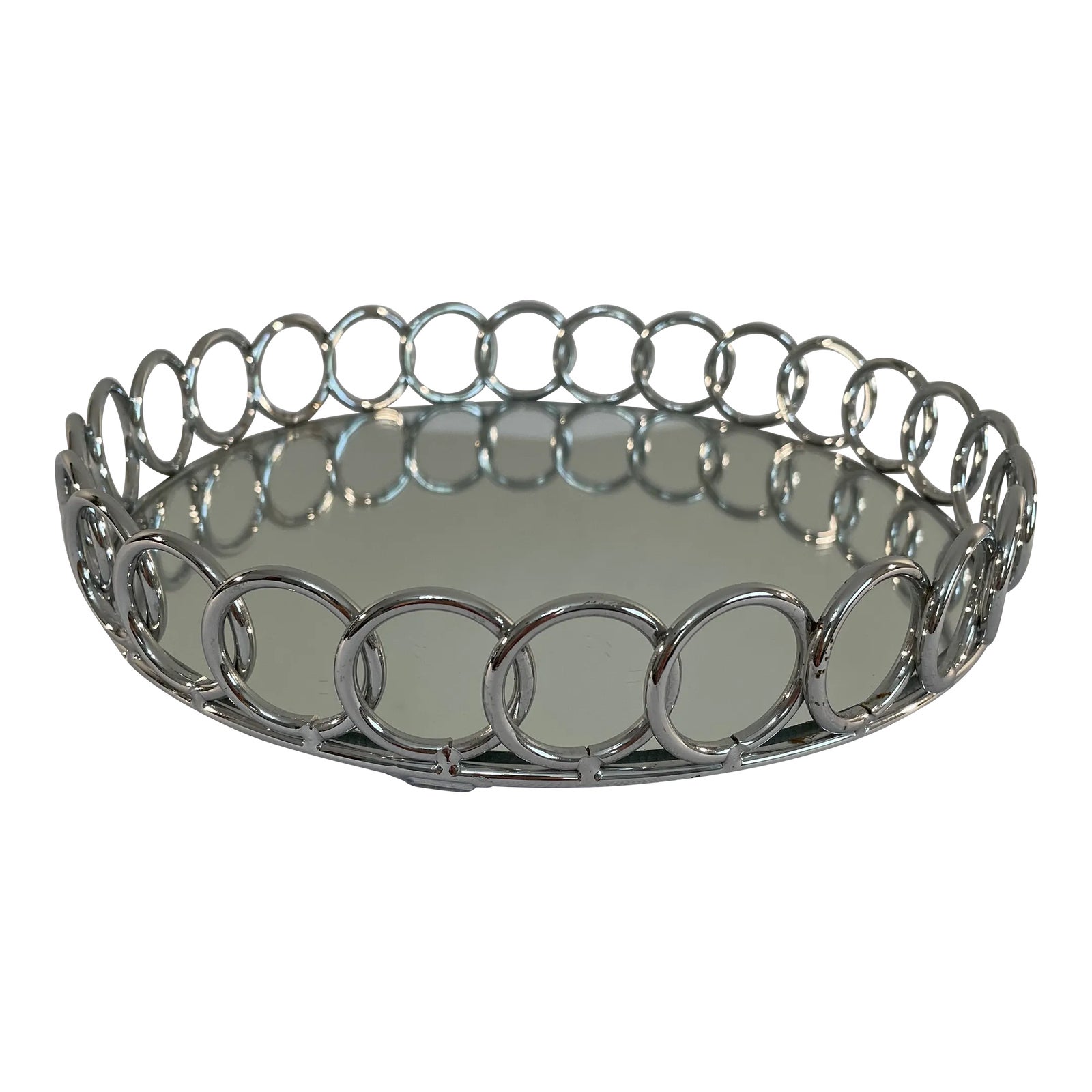 Mid 20th Century Mirrored Chrome Art Deco Gallery Bar Tray | Chairish