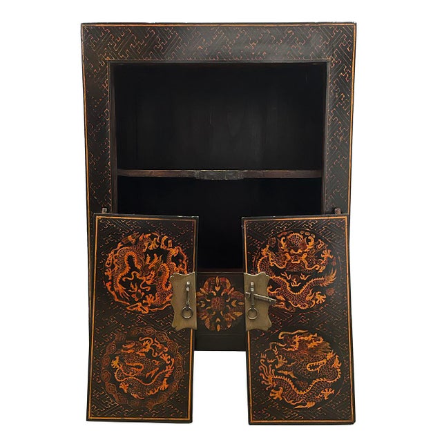Vintage Chinese Painted Dragon Night Stand | Chairish