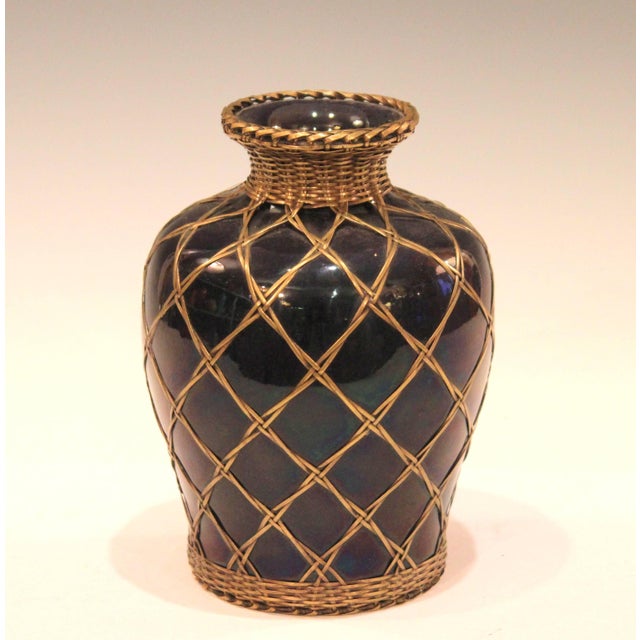 Antique Awaji Pottery Aubergine Monochrome Meiping Form Bronze Weave ...