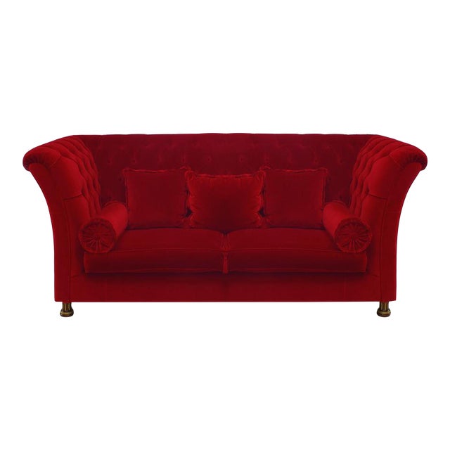 French Victorian Red Tufted Velvet Settee | Chairish