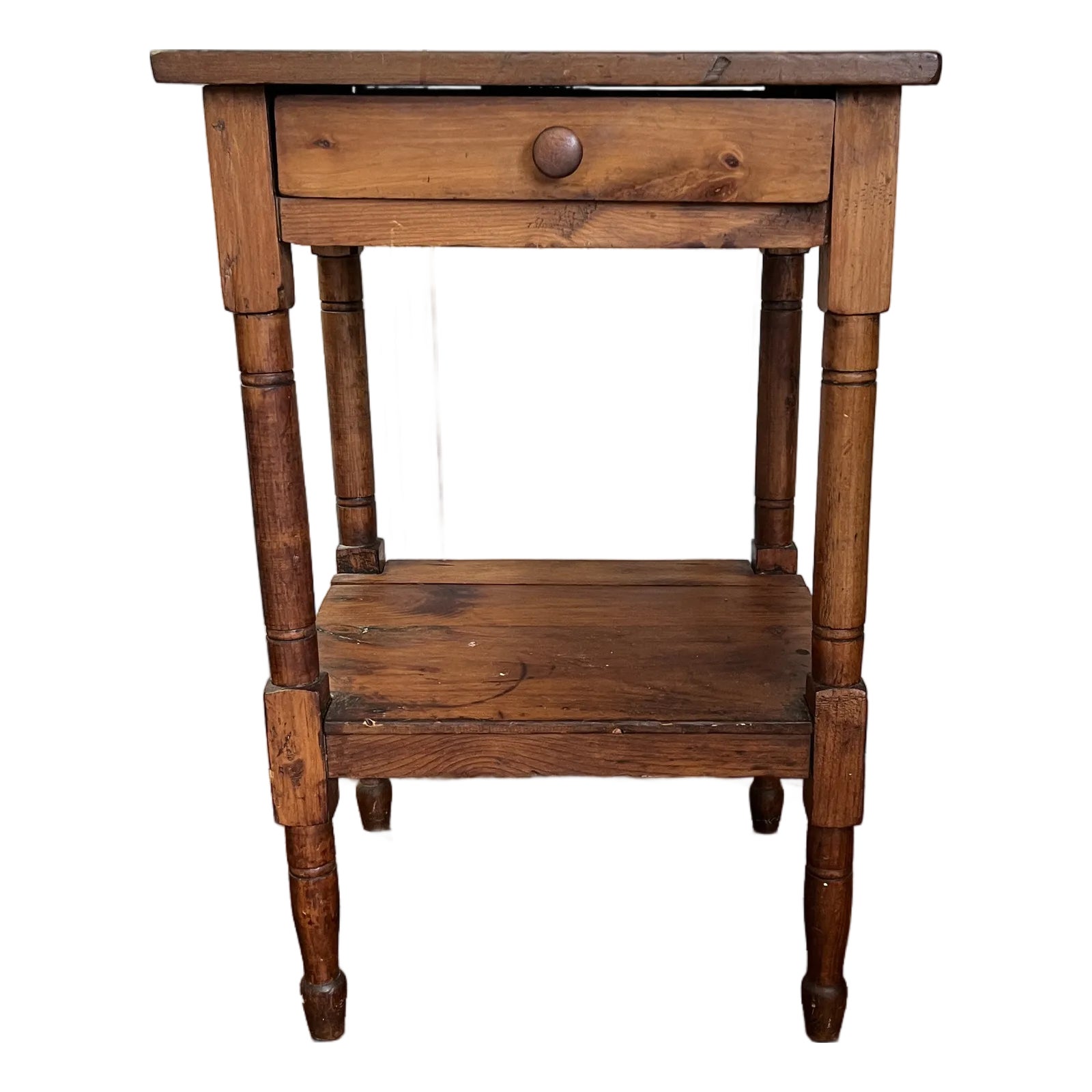Antique Early American Pine Wood Side Accent Table | Chairish