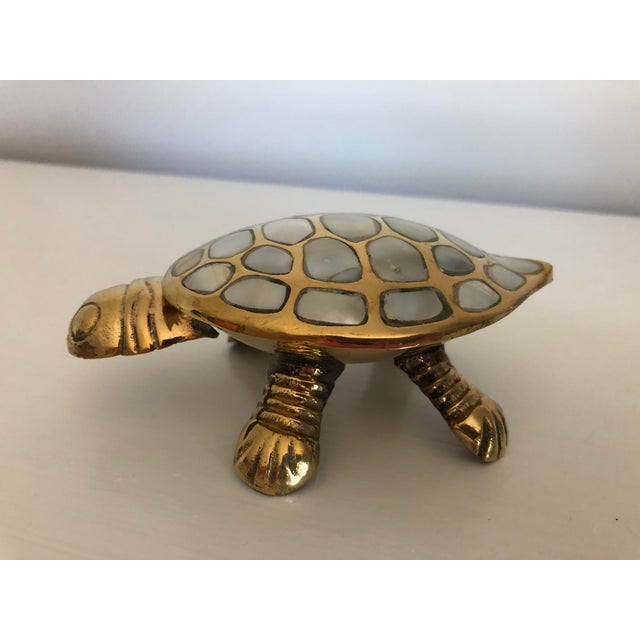 Brass Turtle Dish With Mother of Pearl Shell Accents | Chairish