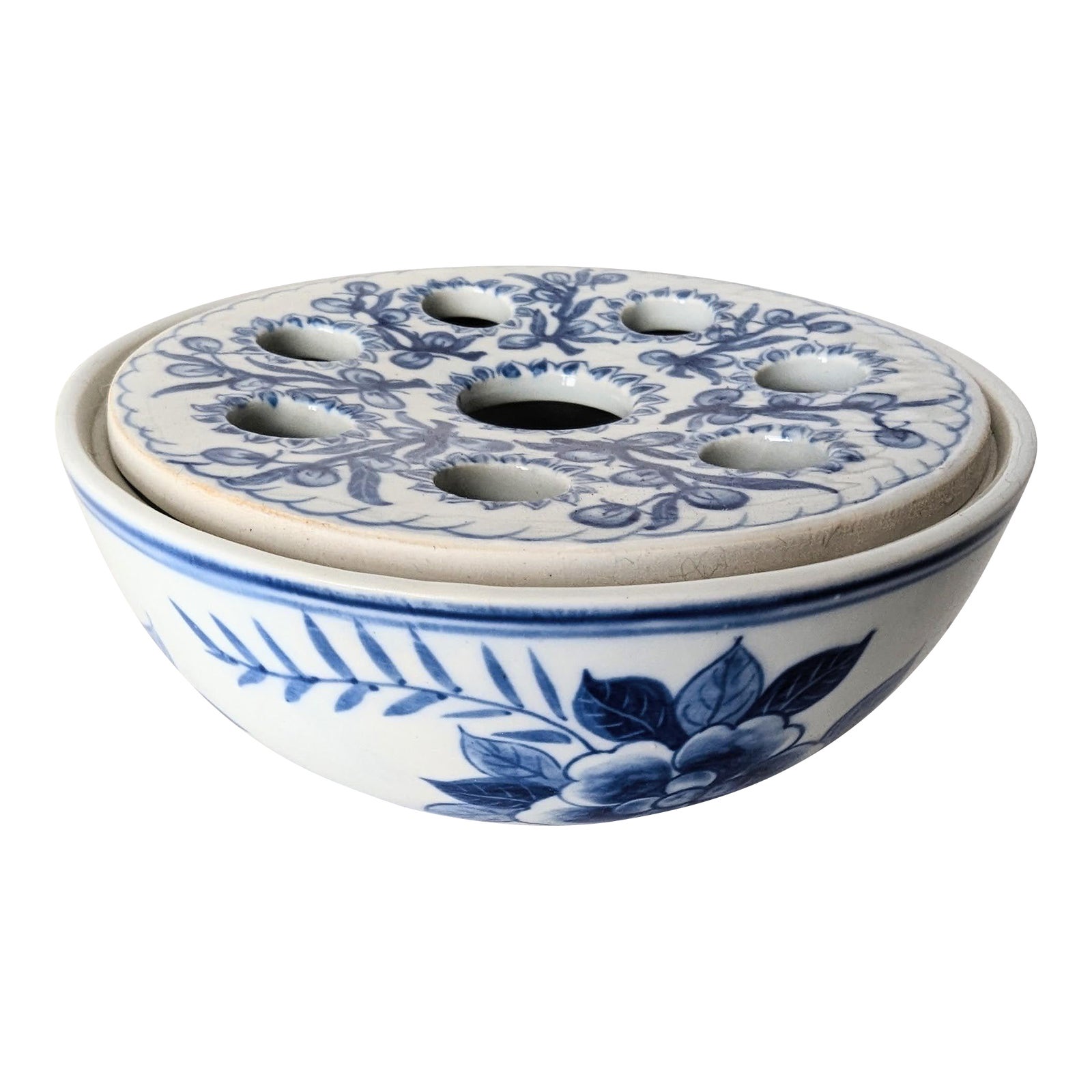 Late 20th Century Blue & White Flower Crocus Frog by Bernard Carant ...