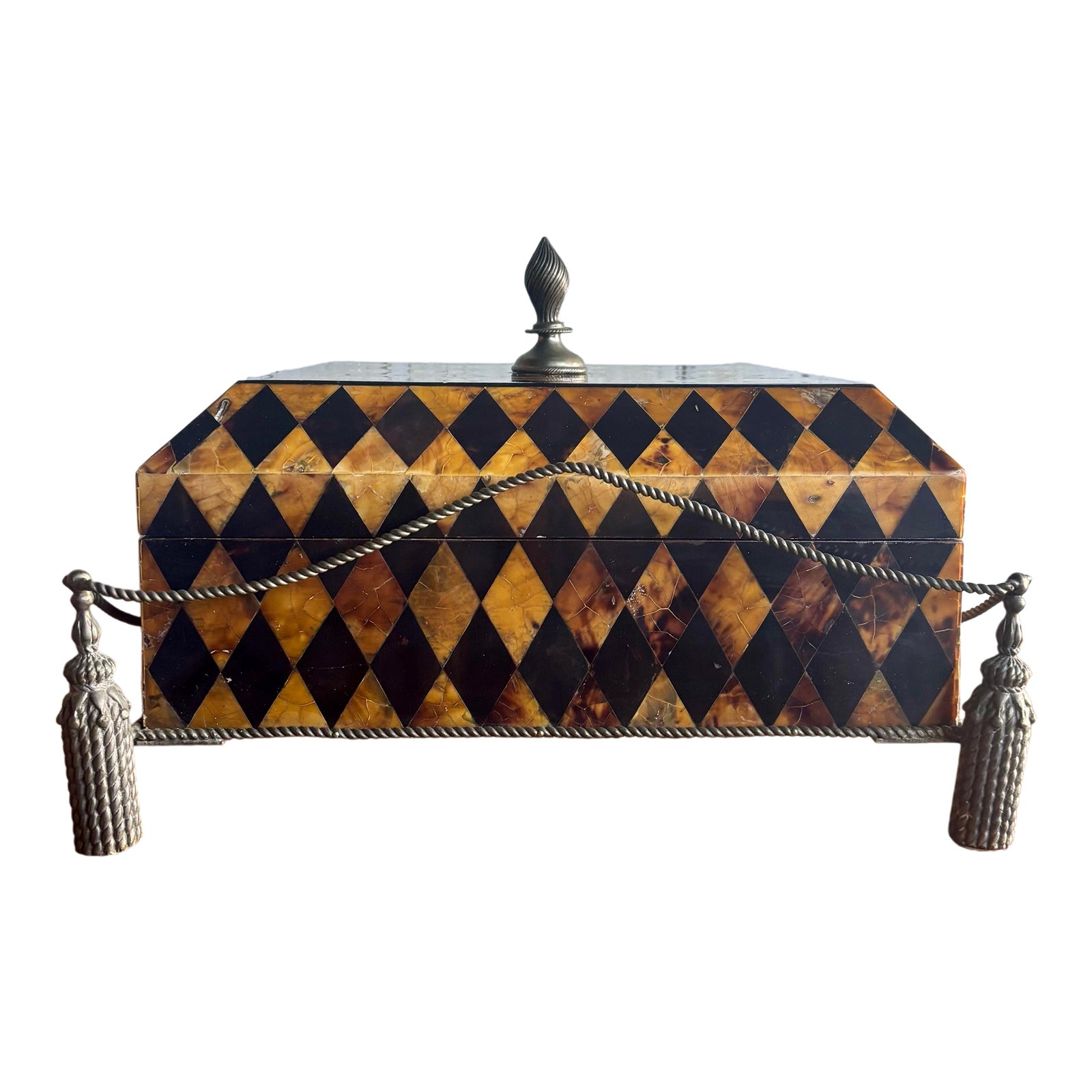 Vintage Maitland-Smith Penshell Decorative Box With Rope Tassel Base ...