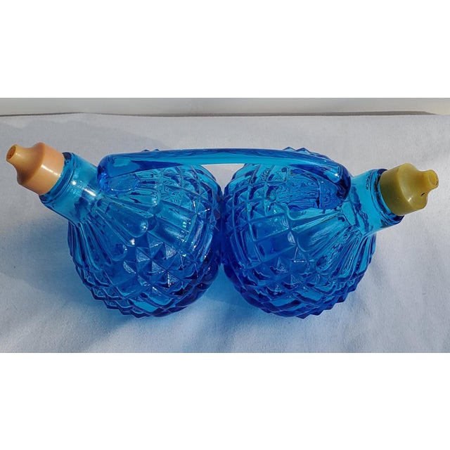 Mid-Century Blue Glass Double Cruet | Chairish