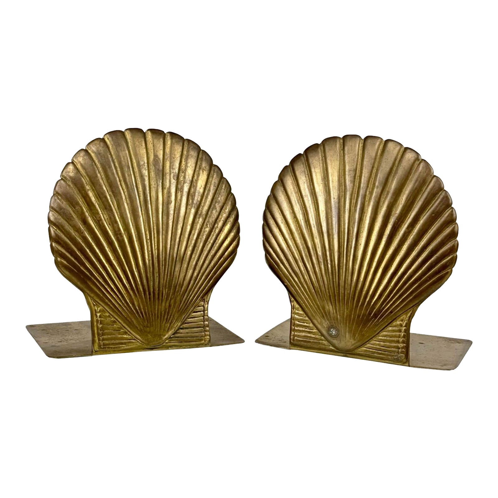 Vintage Hollywood Regency Brass Scallop Shell Library Bookends - a Pair ...