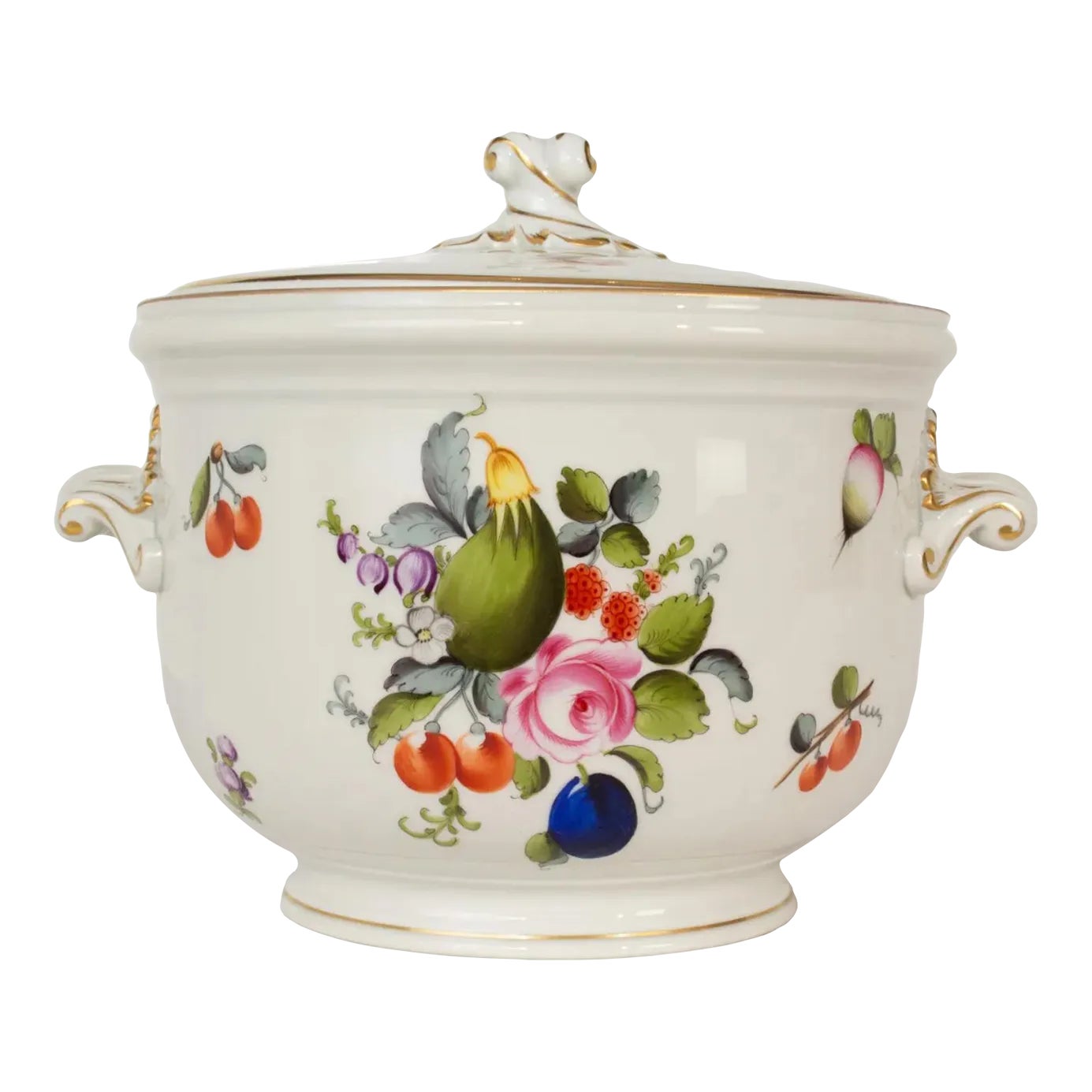 Antique Herend Hungarian Porcelain Ice Bucket Fruits & Flowers | Chairish