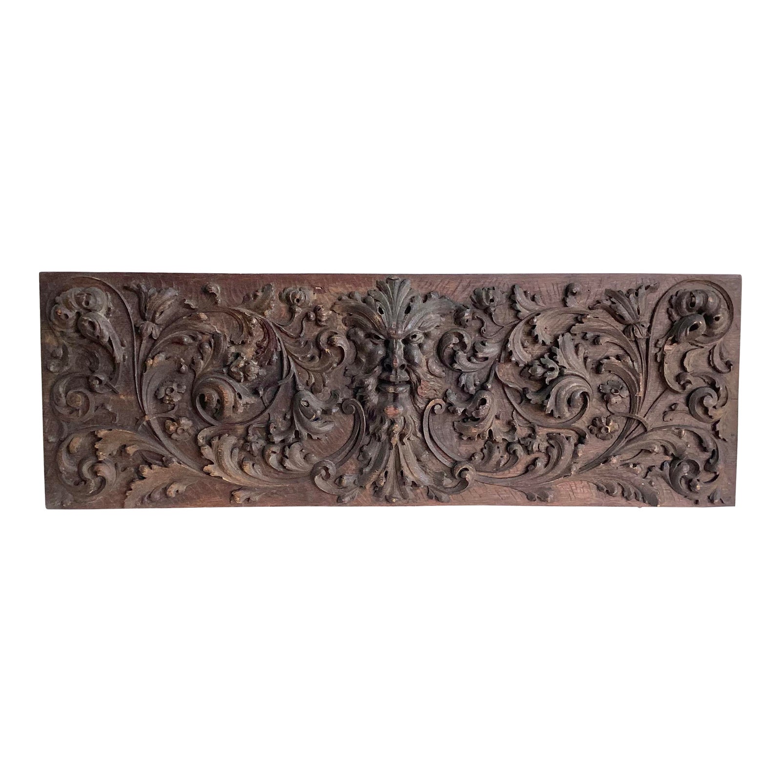 Antique North Wind Hand Carved Large Relief Panel in Oak | Chairish