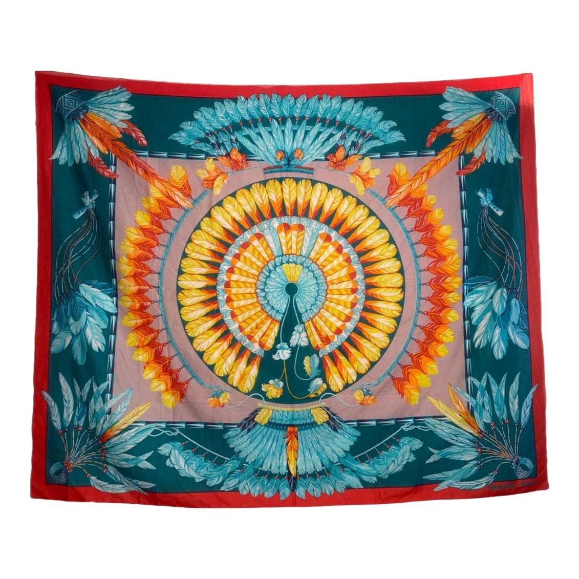 Hermes "Brazil Pareo" Teal Cotton Shawl | Chairish