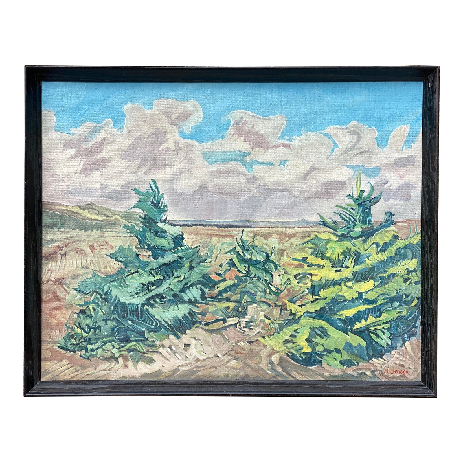 1940s Framed Vintage Danish Artwork by H Jensen 1944, 'Moving Clouds ...
