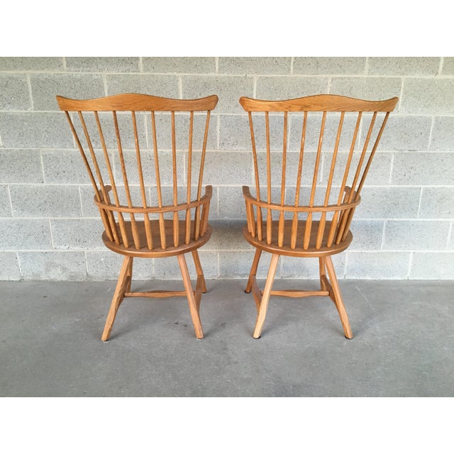 Hunt Country Furniture Solid Oak Comb Back Arm Chairs - a Pair | Chairish