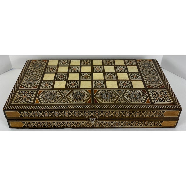 Vintage Mosaic Wood Inlaid Marquetry Backgammon Set | Chairish