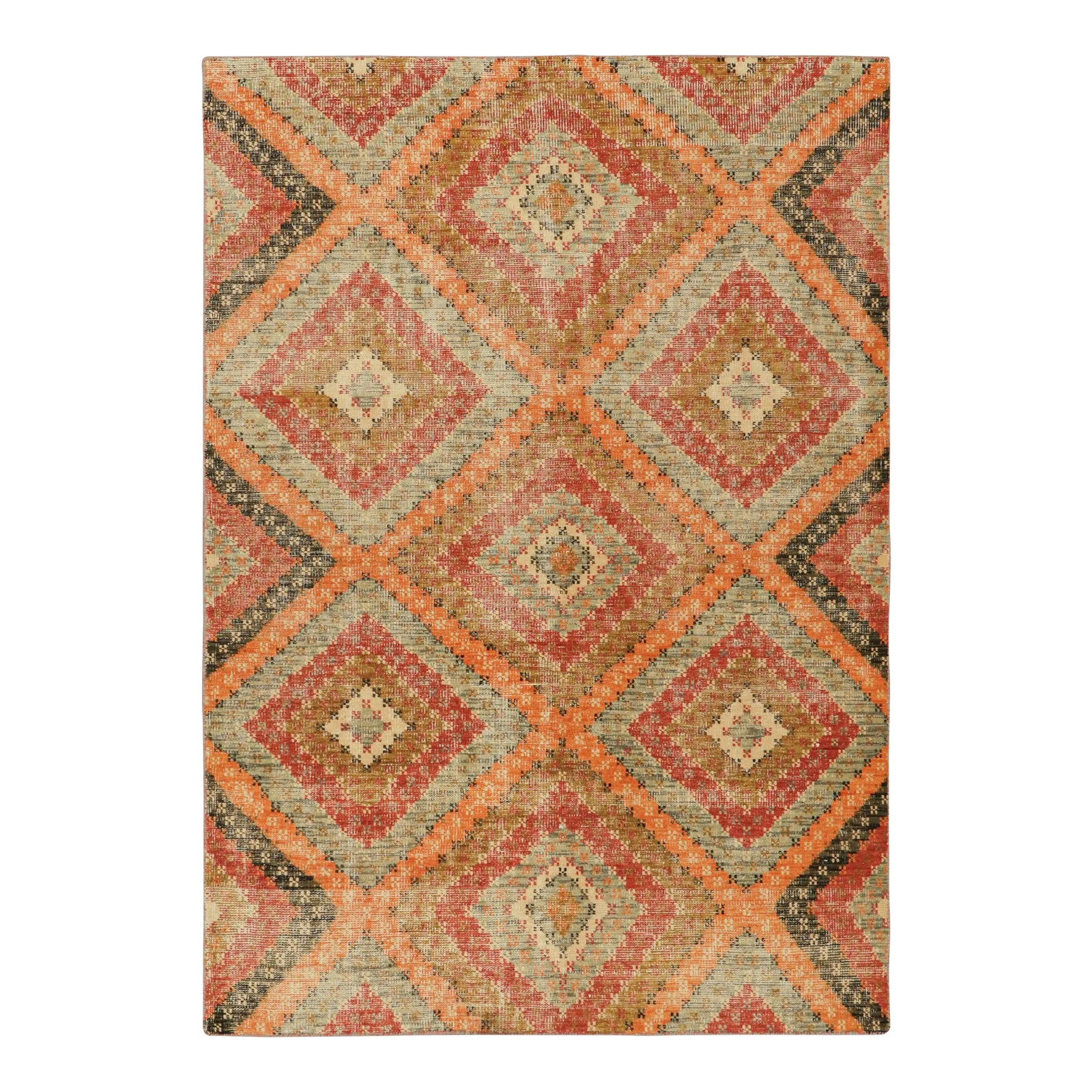 Rug and Kilim’s Distressed Style Rug in Warm Polychromatic Diamond ...