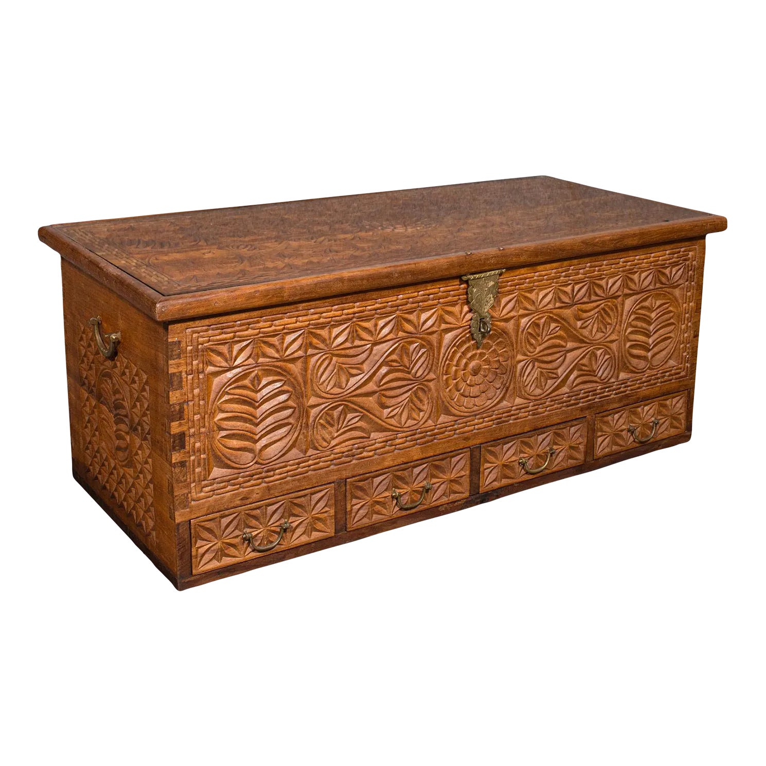 1930's Large Vintage Carved Chest | Chairish