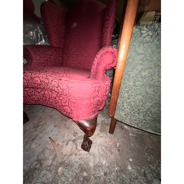 Burgundy Victorian Wingback Chair | Chairish