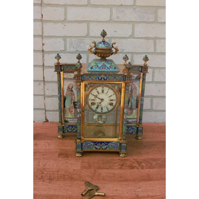 Chinese Cloisonné Enamel Wind Up 7 Day Chiming Clock | Chairish