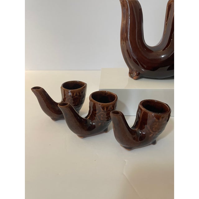 Late 20th Century Redware Pottery Liquor Brandy Horn Pitcher Set- 7 ...