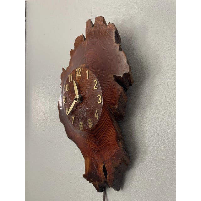 Mid-Century Modern Live Edge Burl Wood Clock | Chairish