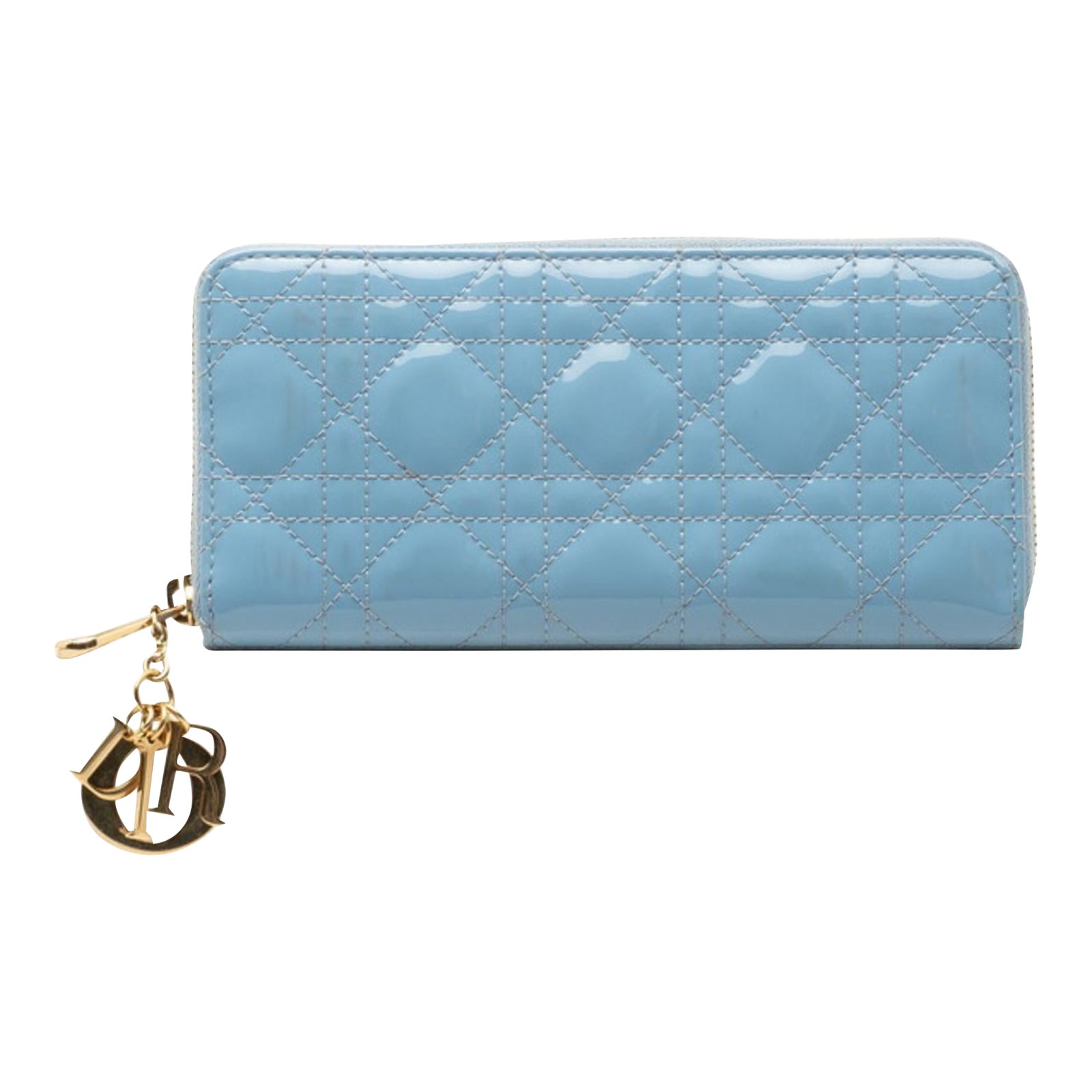 Christian Dior Dior Cannage Round Long Wallet Light Blue Enamel Women's ...