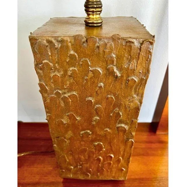 1970s Sculptural, Artist-Made, Clay Table Lamp With a Camel-Colored ...