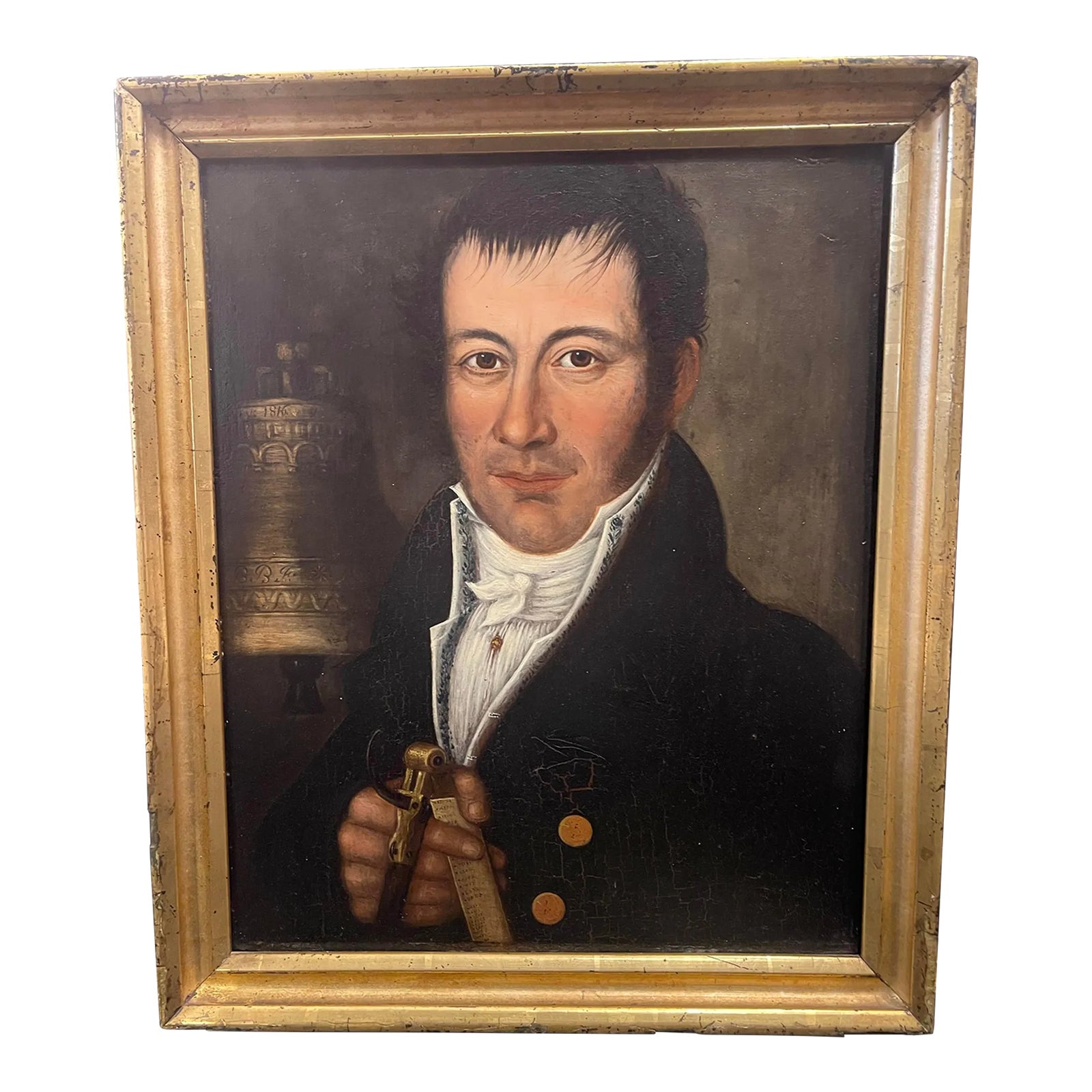 19th Century Painting Portrait of English Man Freemasonry 1816 Signed b ...