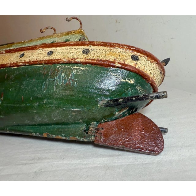 Rare Antique Handmade Carved Wood Folk Art Boat Model Tug Boat Ship ...
