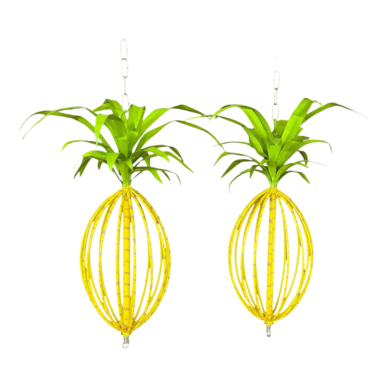 Pair of Vintage Sculptural Tole Metal Hanging Pineapple Decorative ...