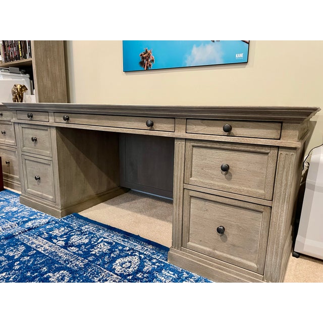 Pottery Barn Livingston Executive Desk Gray Wash | Chairish
