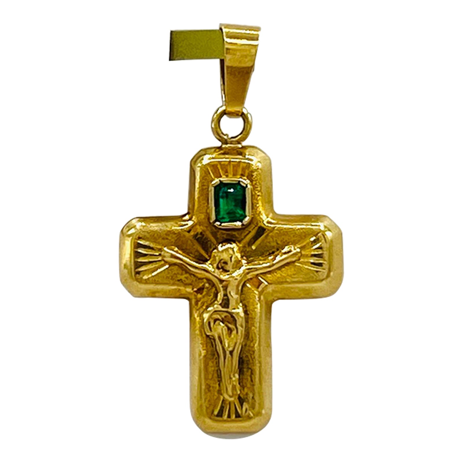 Mid 20th Century Emerald Cut Cross Pendant in 18k Yellow Gold | Chairish