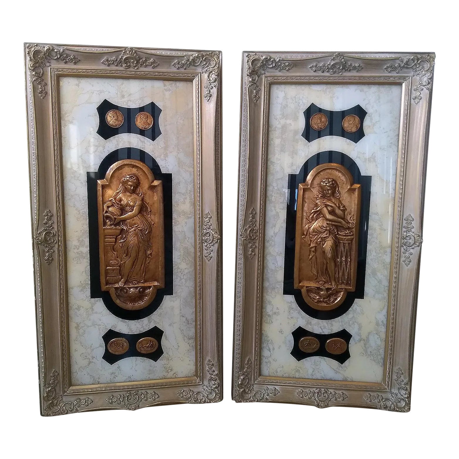 Vintage Tall Renaissance-Style Gilded Intaglio Wall Art in Carved Wood ...