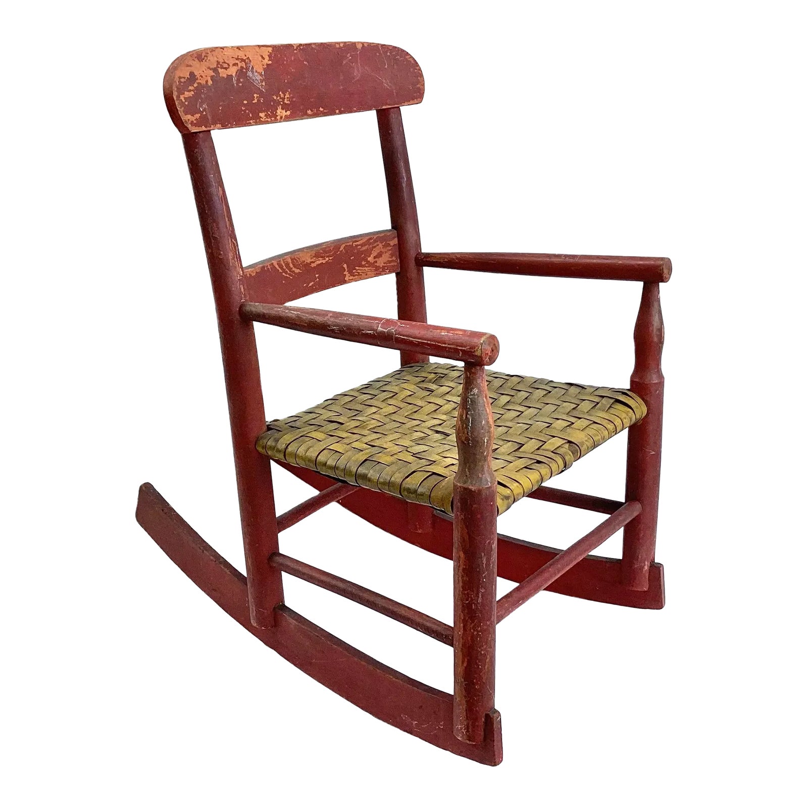Late 19th Century Vintage Farmhouse Red Child’s Wood Rocking Chair With ...