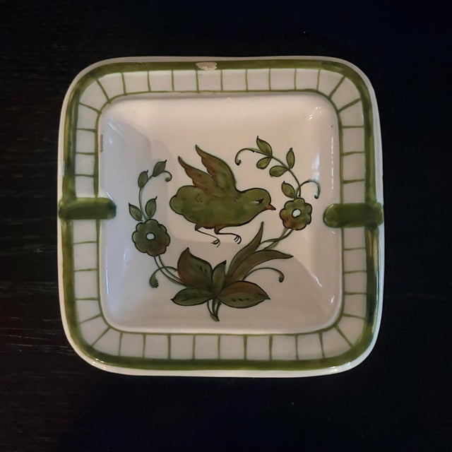 Pair of Vintage Hand Painted Square Pottery Ashtrays With Bird Motif 5. ...