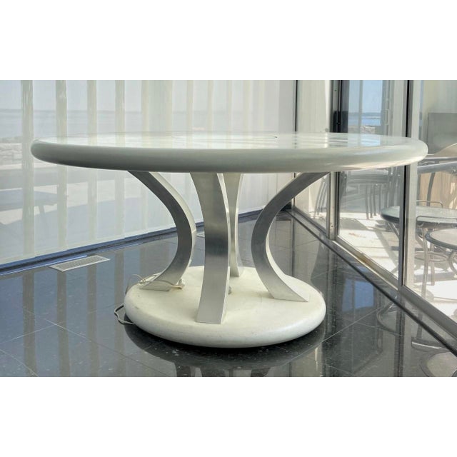 1980’s Contemporary Round Dining Table With Glass Panel and Light ...