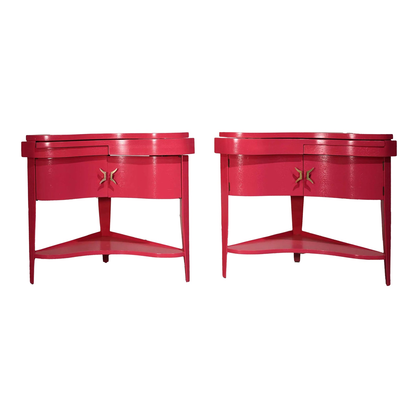 1980s Triangular Concave Flip-Out Tables in Pink Newly Painted - a Pair ...